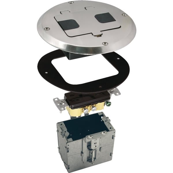 Hubbell Round Non-Metallic Floor Box Cover Kit w/ 2-Lift Lid (Gray ...