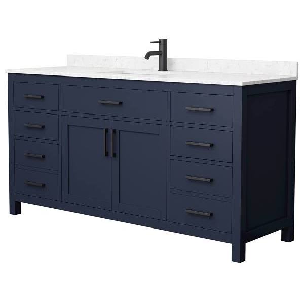 Wyndham Beckett 60" Green Single Vanity, Carrara Marble Top, Black Trim ...