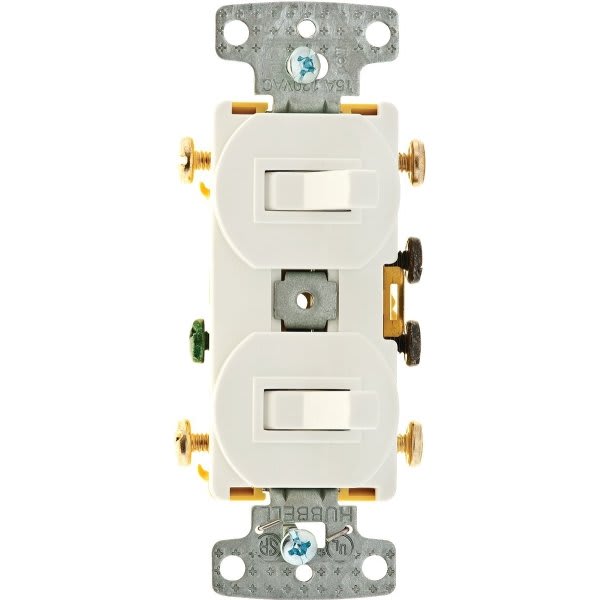 Hubbell 15 Amp 120-Volt 3-Way Self-Grounding Toggle Light Switch, White ...