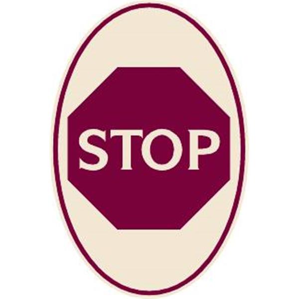 Designer Stop Sign, Oval, Burgundy on Ivory, 12 x 18