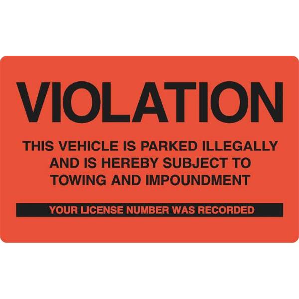 Parking Violation Sticker Warning Tow, Green, 8 x 5", Package Of 100 ...
