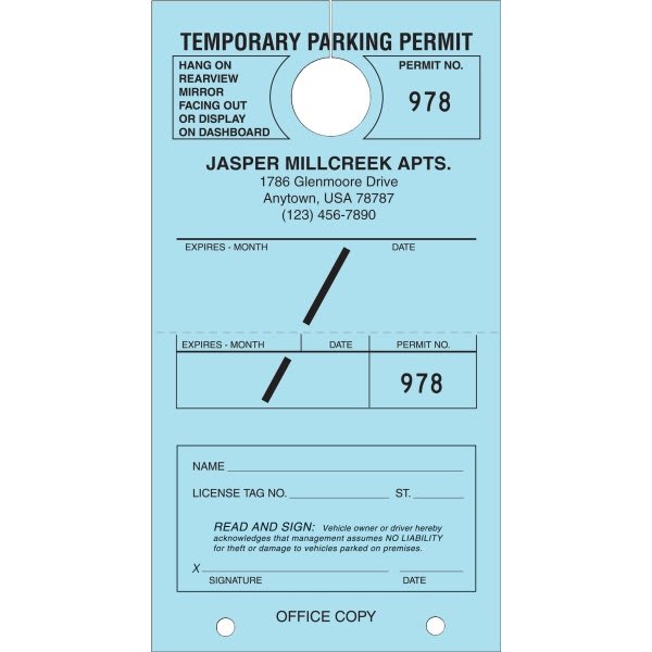 Temporary Parking Tag, Large Instructions, Canary, 4-1/4x7-3/4, Package ...