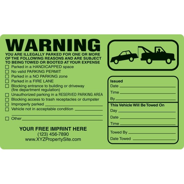 Parking Violation Sticker Final Tow Warning, Red, 8 x 5", Package Of ...