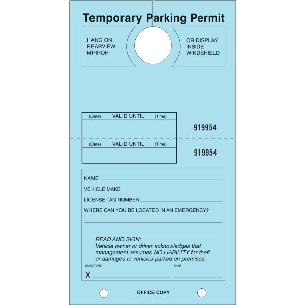 Temporary Parking Pass, Green, 3-1/2 x 5-1/2, Package of 100 | HD Supply