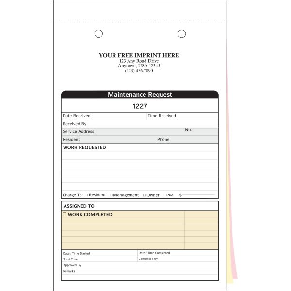 Personalized 2-Part Maintenance Request Book, | HD Supply