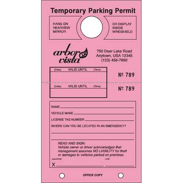 Personalized Temporary Parking Tags, Pink, 4-1/4 x 7-3/4, Package of ...