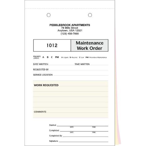 Personalized 2-Part Maintenance Request Book, 3 To A Page | HD Supply