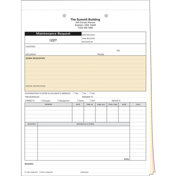 Personalized 3-Part Maintenance Request Book, 3 to a Page | HD Supply