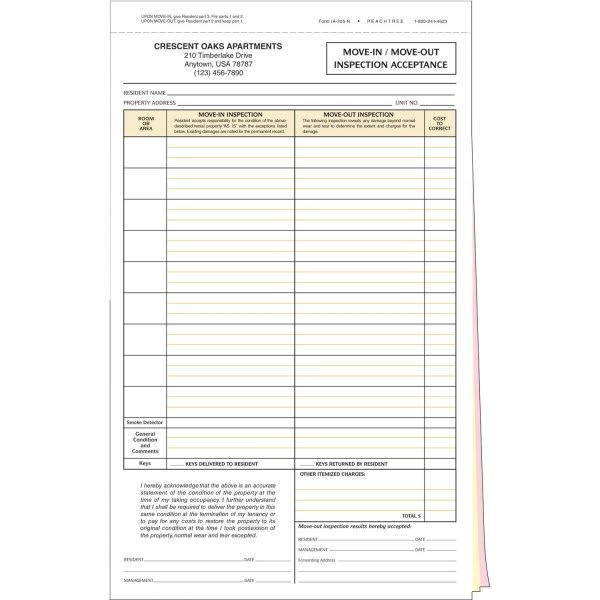 HUD Move-In/Move Out Inspection Forms, 8-1/2 x 14, Package of 100 | HD ...