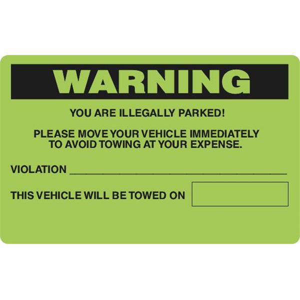 Parking Violation Sticker Final Tow Warning, Red, 8 x 5", Package Of ...