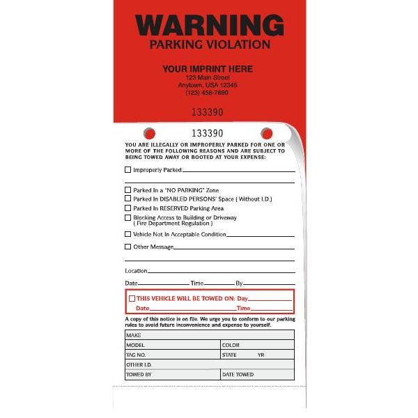 Parking Violation Sticker Warning Tow, Green, 8 x 5", Package Of 100 ...