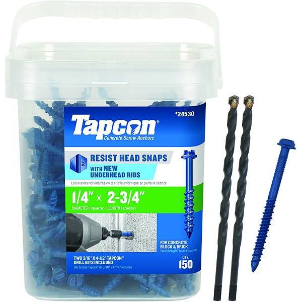 Tapcon 1/4"x 1-3/4"hex-Washer-Head Concrete Anchors Package Of 75 | HD Supply