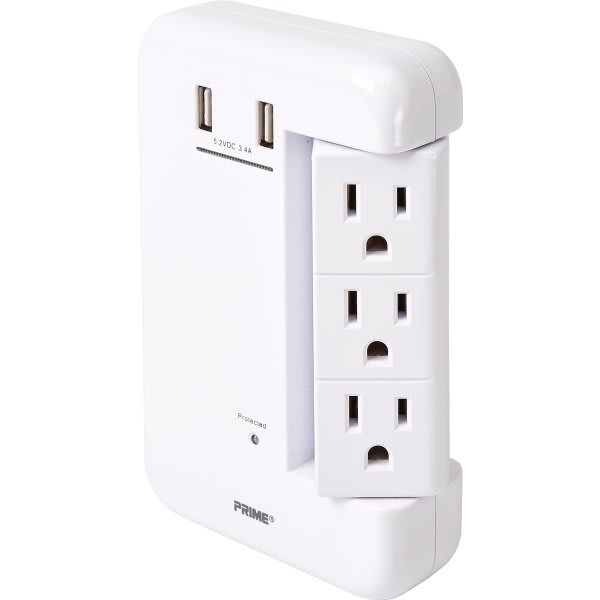Prime Wire & Cable® 6-Outlet Power Strip w/ 3 ft Cord and Wall (2-Pack ...