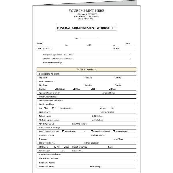 Statement of Funeral Triplicate Version 3 With Imprint Package of 100 ...
