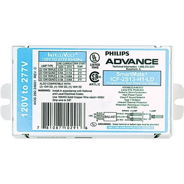 Philips Advance 2-Bulb T12 Electronic Ballast, 40 Watt, 120/277 Volt ...