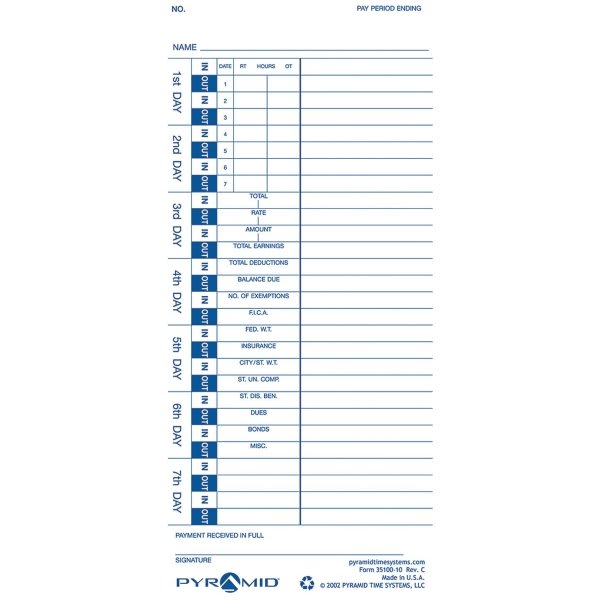 Office Depot® Manila 2-Sided Time Card 3-3/8 x 8-7/8Inch- Deductions ...