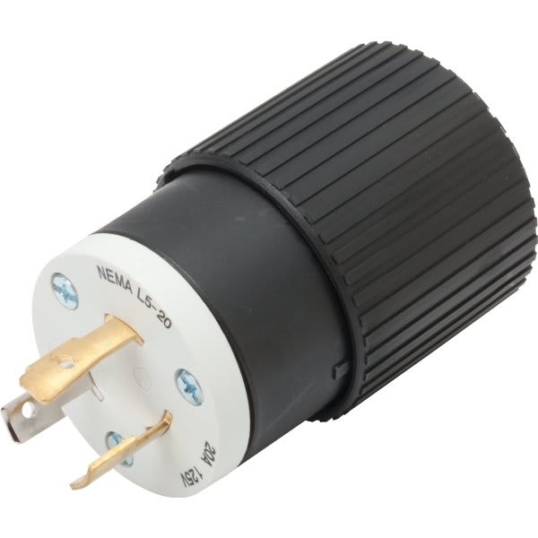 Hubbell-Pro Locking Male Plug, 125 Vac, 15 A, 2 Poles, 3 Wires, Black ...