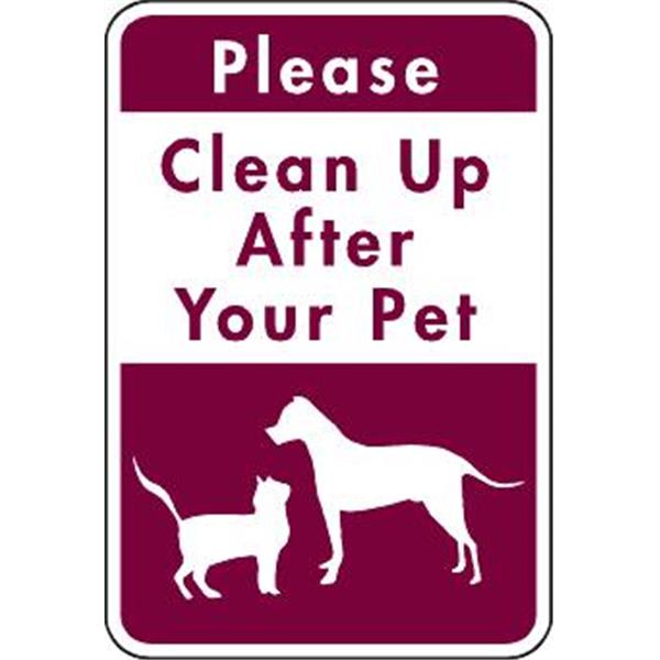 "Pet Waste Please Keep Area Clean" Sign Burgundy, Non-Reflective, 12 x ...