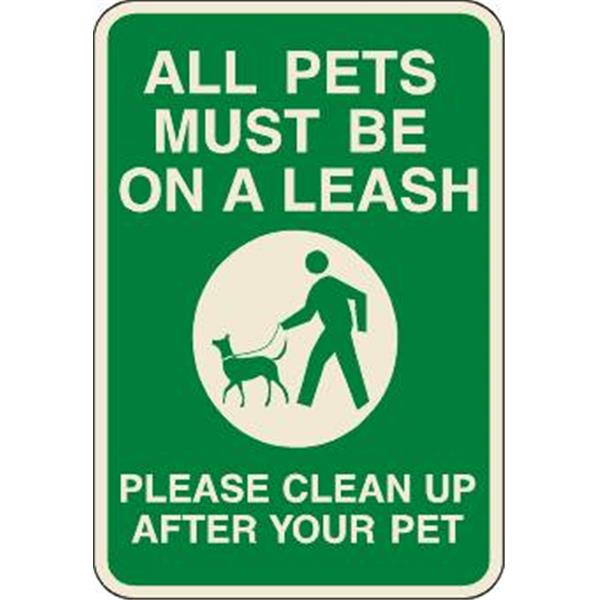 All Pets Must Be On A Leash Sign, Green on Ivory, Non-Reflective, 16 x ...