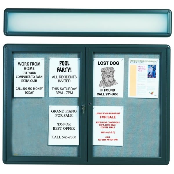 Enclosed Double Door Indoor Bulletin Board, Wall Mount, Gray, 47 x 34 ...