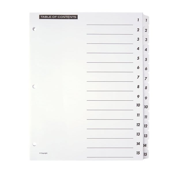SKILCRAFT Table Of Contents Indexes, 25-Tab, 1 To 25, 14 X 8.5, White ...