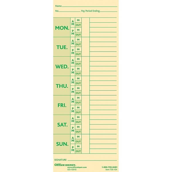 Pyramid™ Time Cards For Pyramid Model 4000, 9" x 3-1/2", Package Of 100 ...