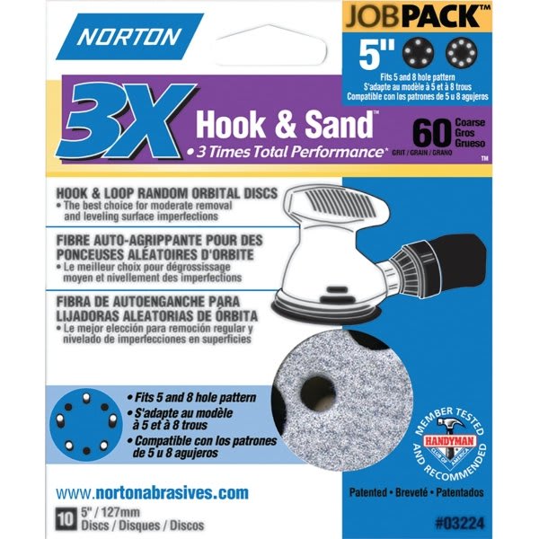 Norton® Hook & Sand™ 5" x 5 And 8 Vac Hole Sanding Disc - Coarse 60 ...