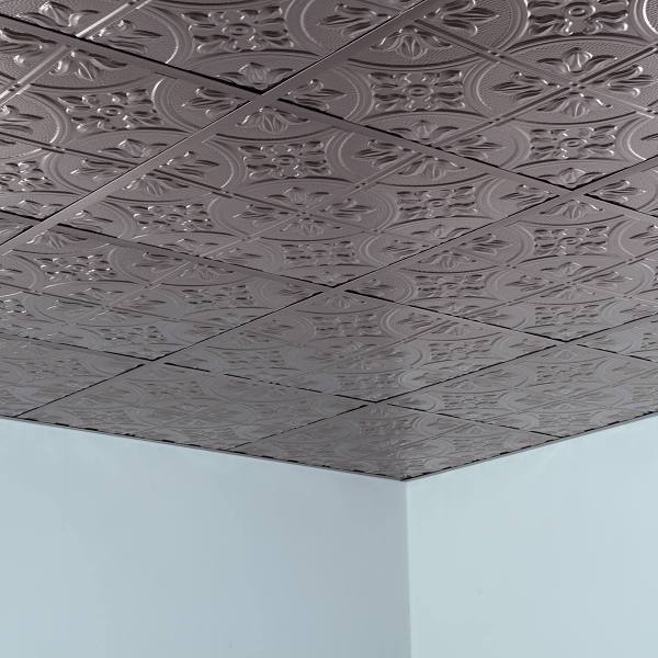Fasade 2'x2' Traditional #2 Lay Ceiling Panel, Brushed Nickel, Package ...