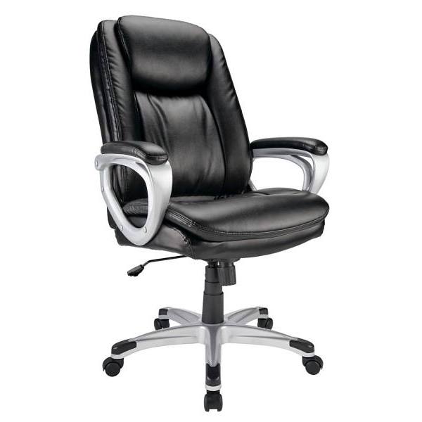 Realspace Treswell Bonded Leather High Back Executive Chair Black Silver BIFMA Compliant